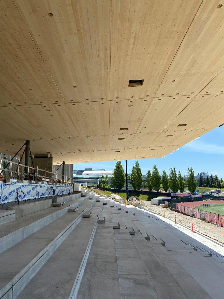 CLT panels installed for SFU Grandstand canopy roof - Fast + Epp